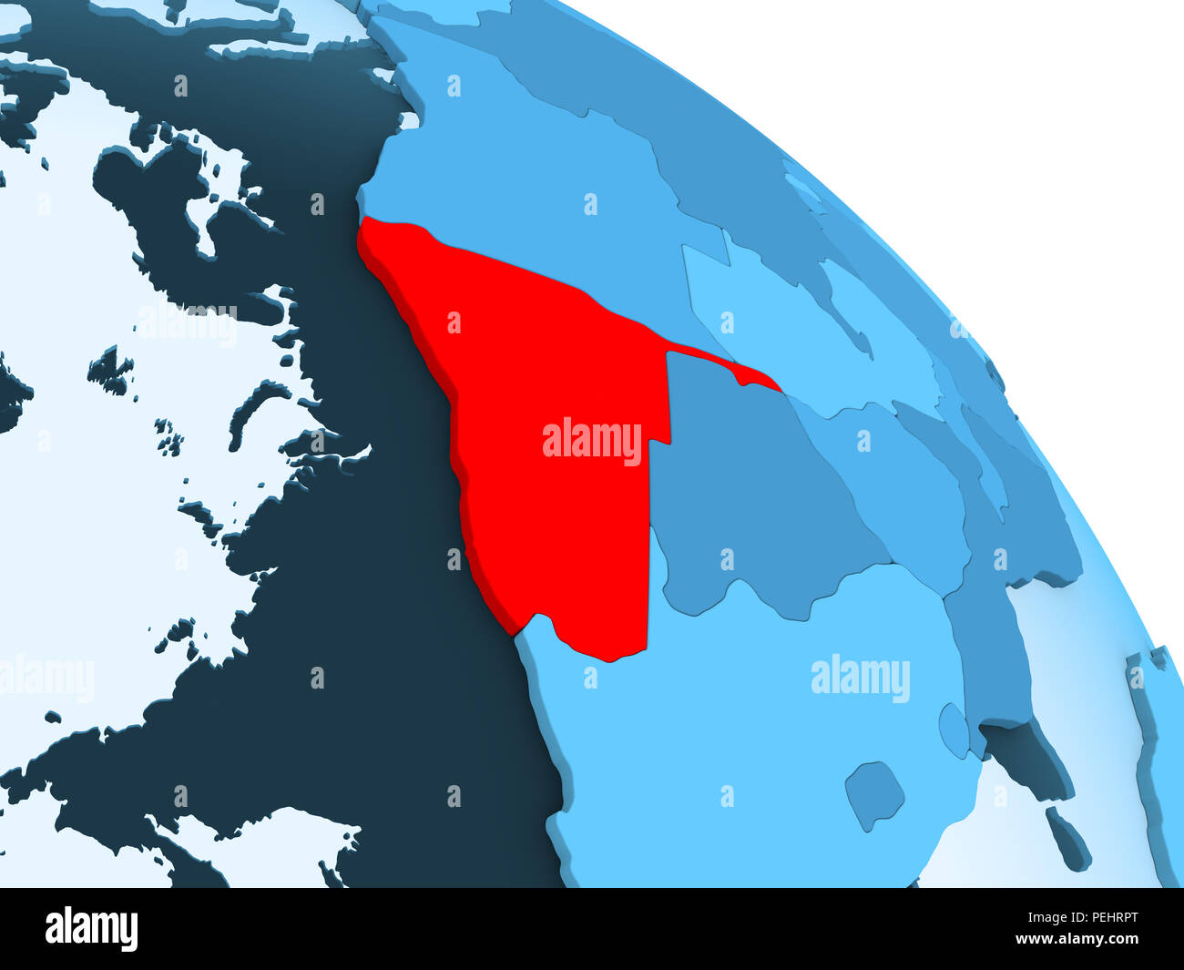 Namibia highlighted on blue 3D model of political globe with ...