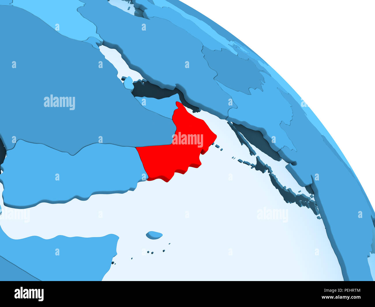Oman highlighted on blue 3D model of political globe with transparent ...
