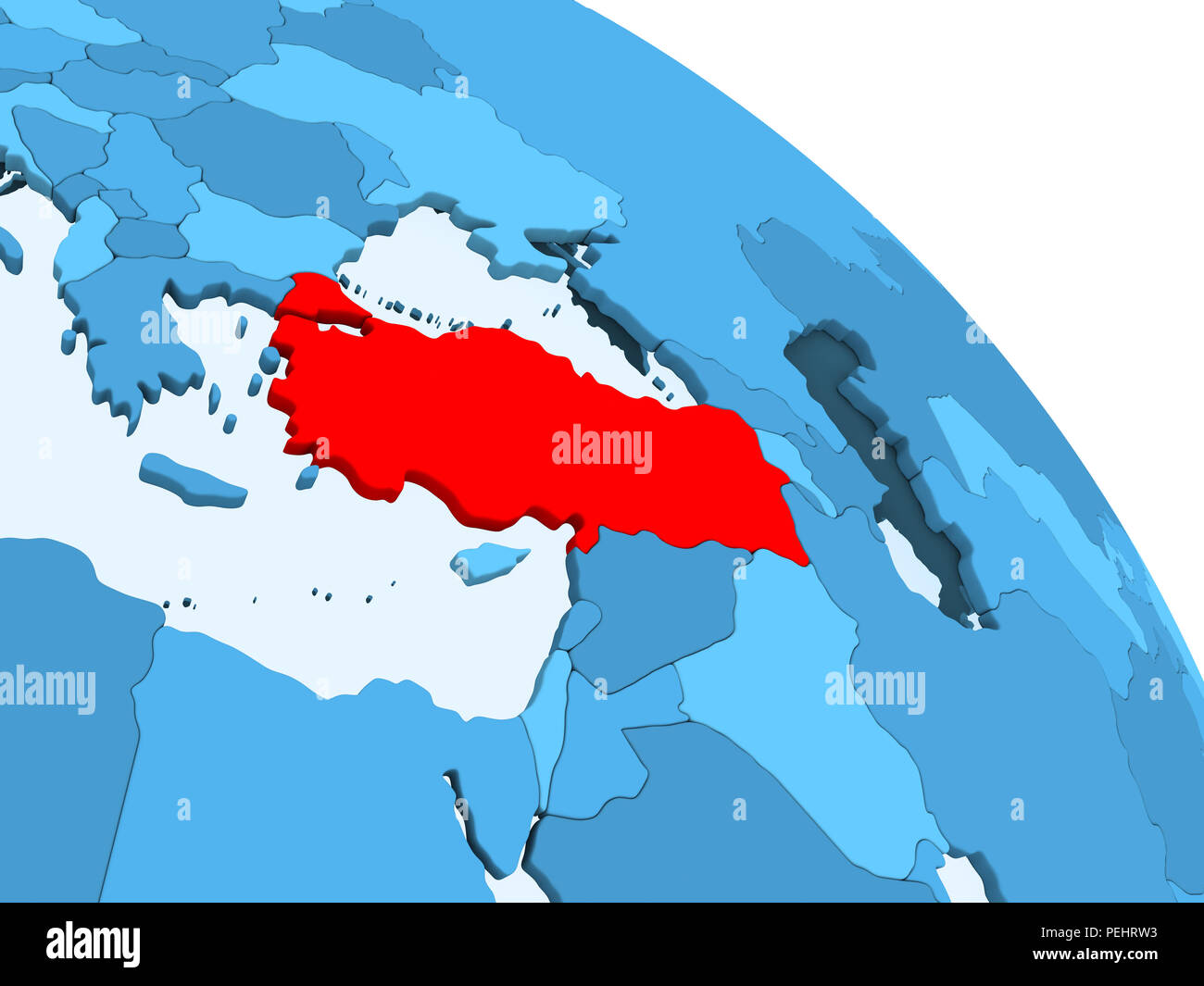 Turkey highlighted on blue 3D model of political globe with transparent ...