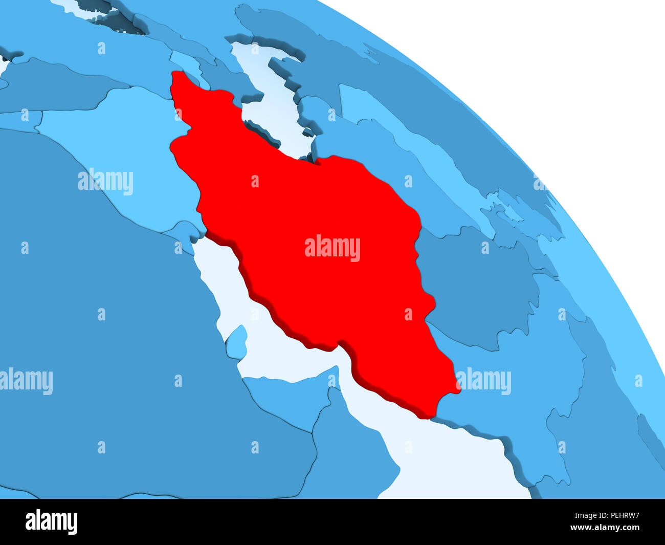 Iran highlighted on blue 3D model of political globe with transparent ...