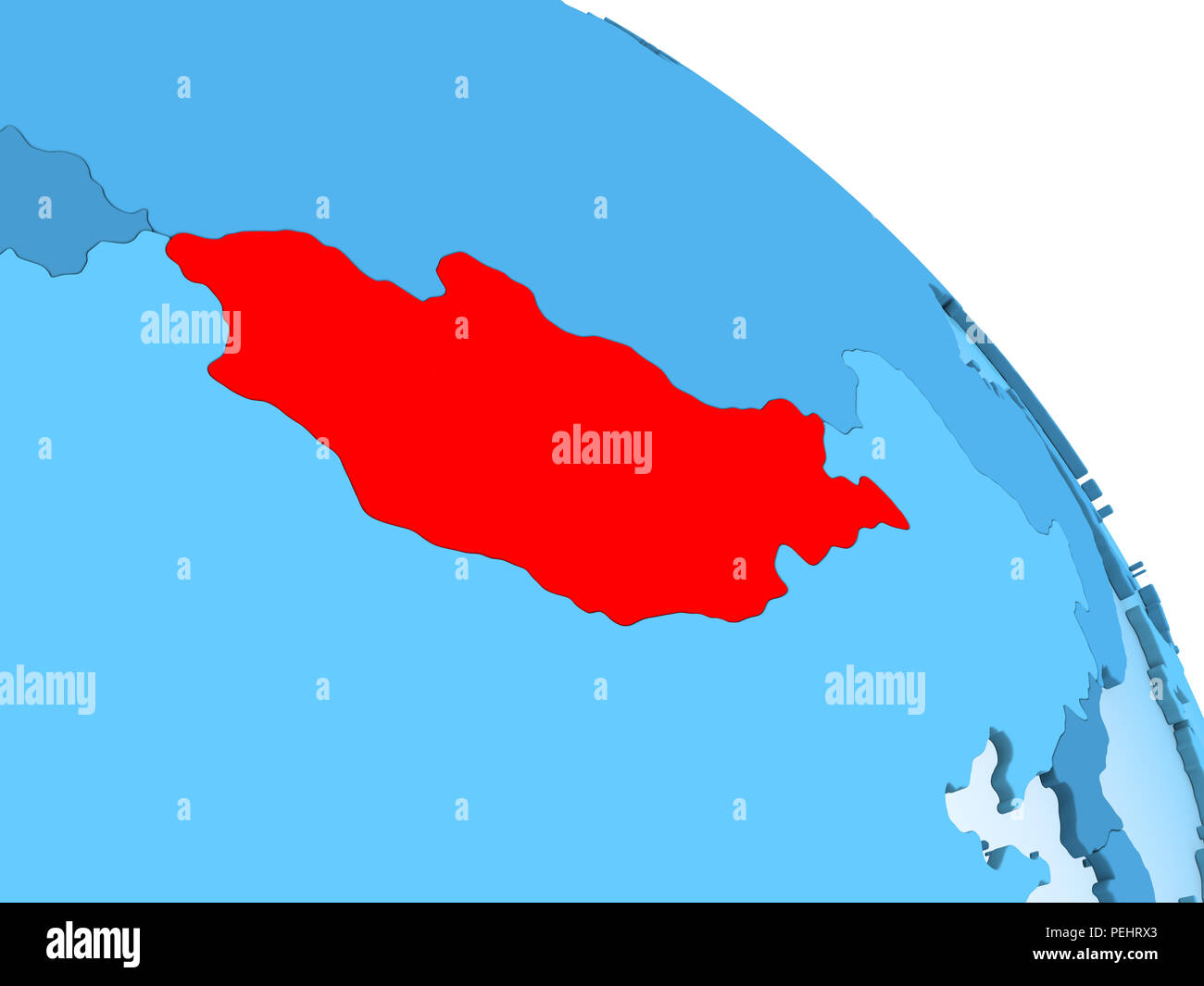 Mongolia highlighted on blue 3D model of political globe with transparent oceans. 3D ...