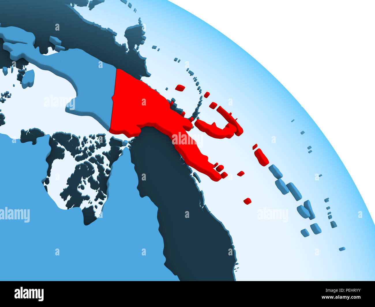 Papua New Guinea highlighted on blue 3D model of political globe with ...