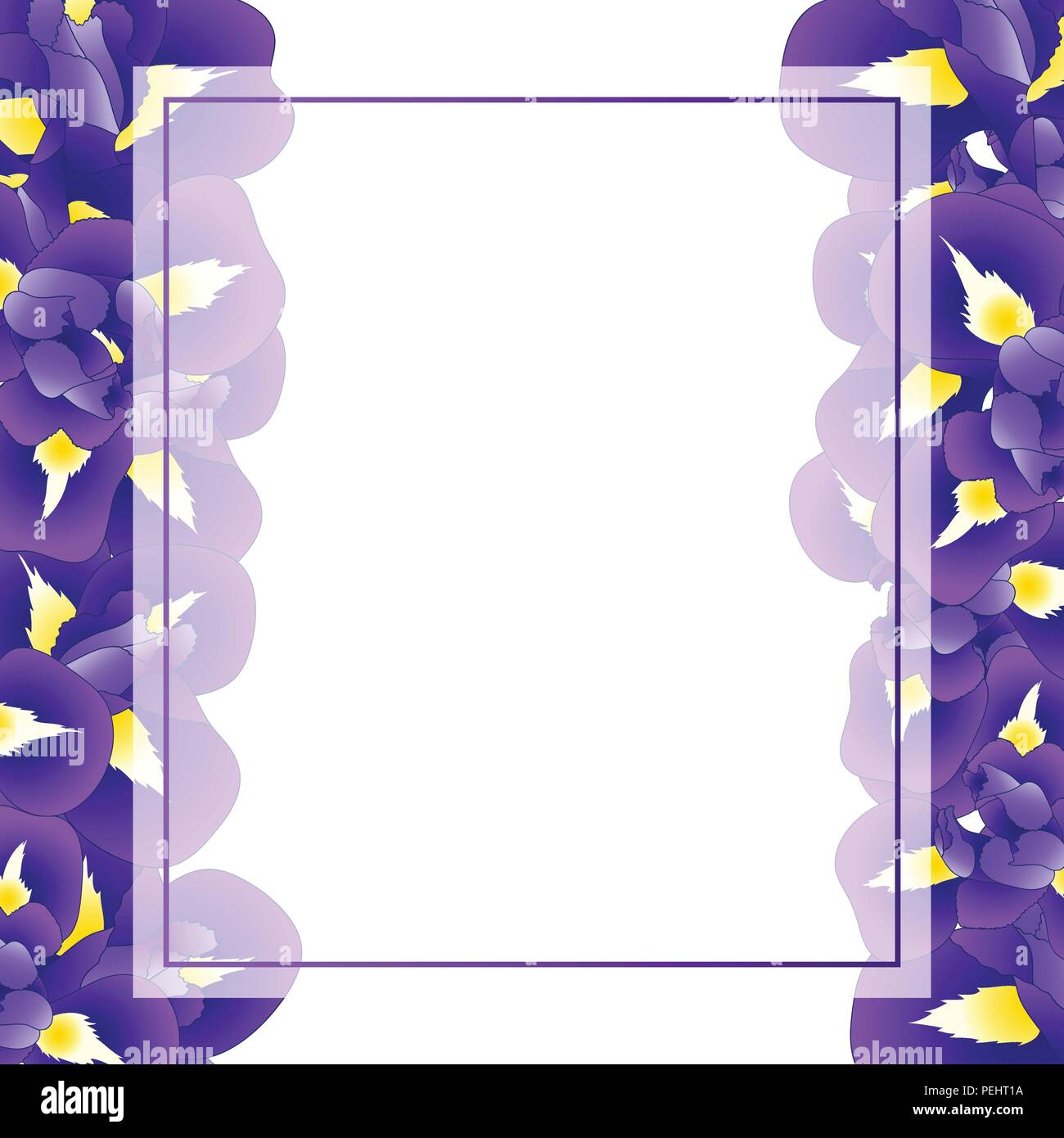 Dark Blue Purple Iris Flower Banner Card Border. Vector Illustration ...