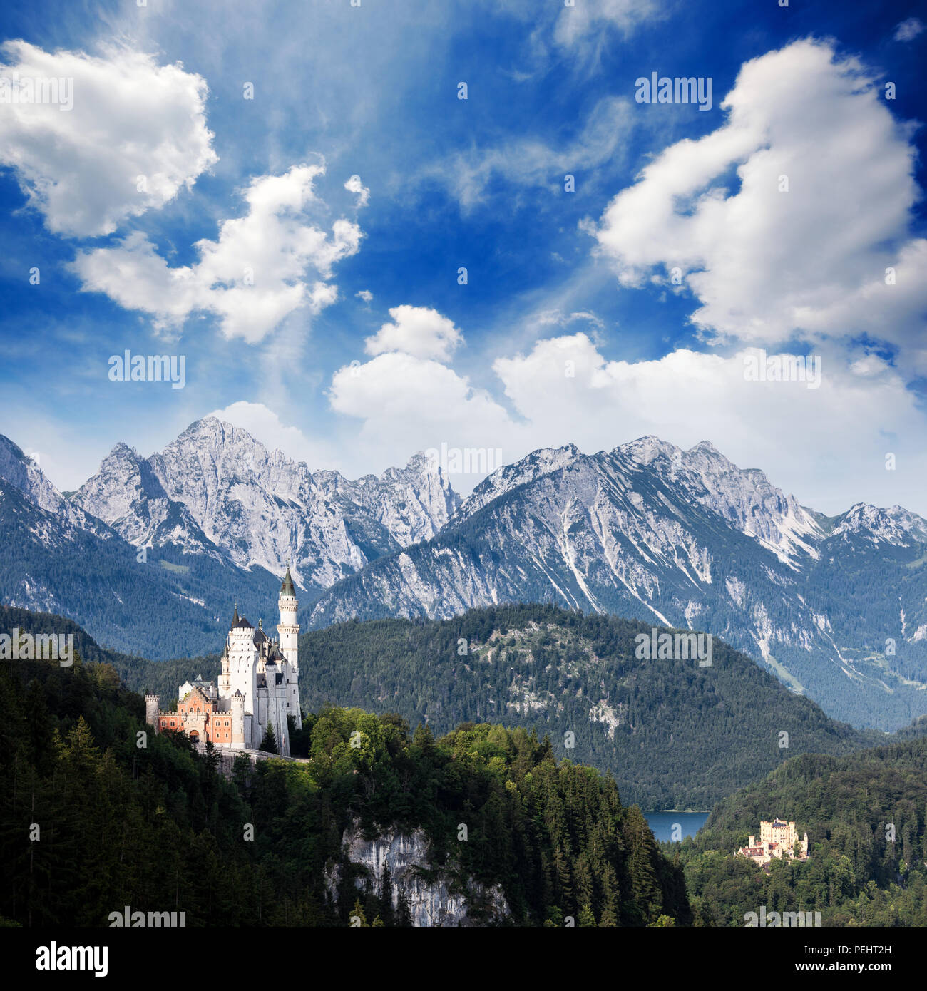 Famous European landmark Neuschwanstein Castle at beautiful sunny day ...