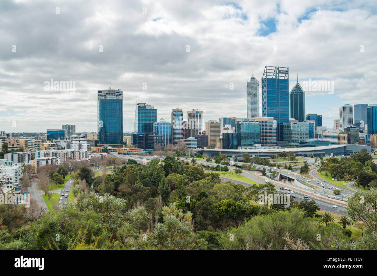 Skyline of Perth, Central Business District view from King's Park ...