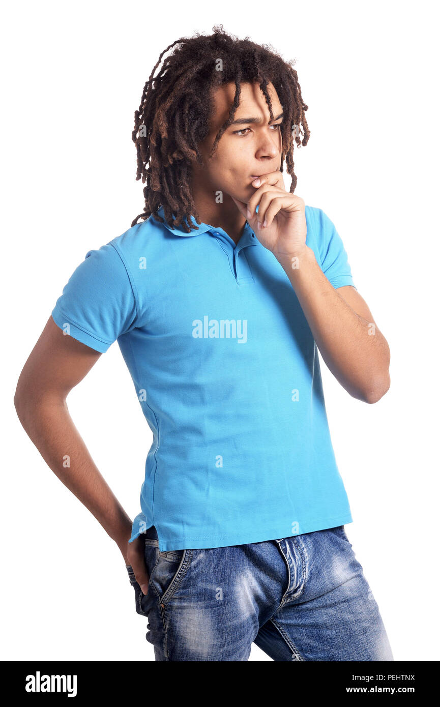handsome young man thinking against white background Stock Photo - Alamy