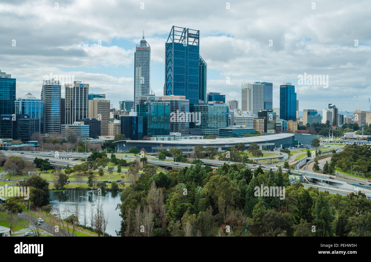 Skyline of Perth, Central Business District view from King's Park ...