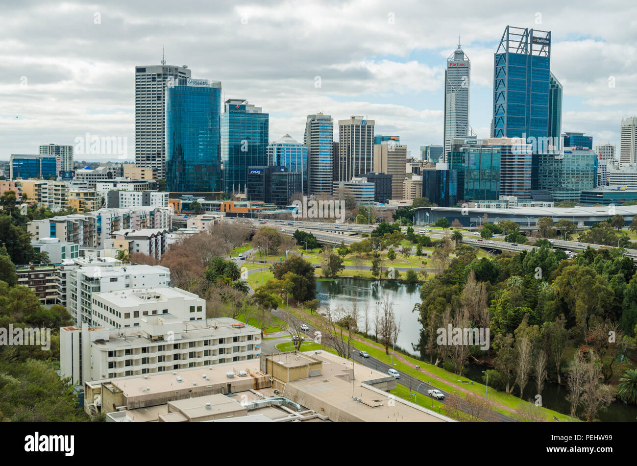 Skyline of Perth, Central Business District view from King's Park ...
