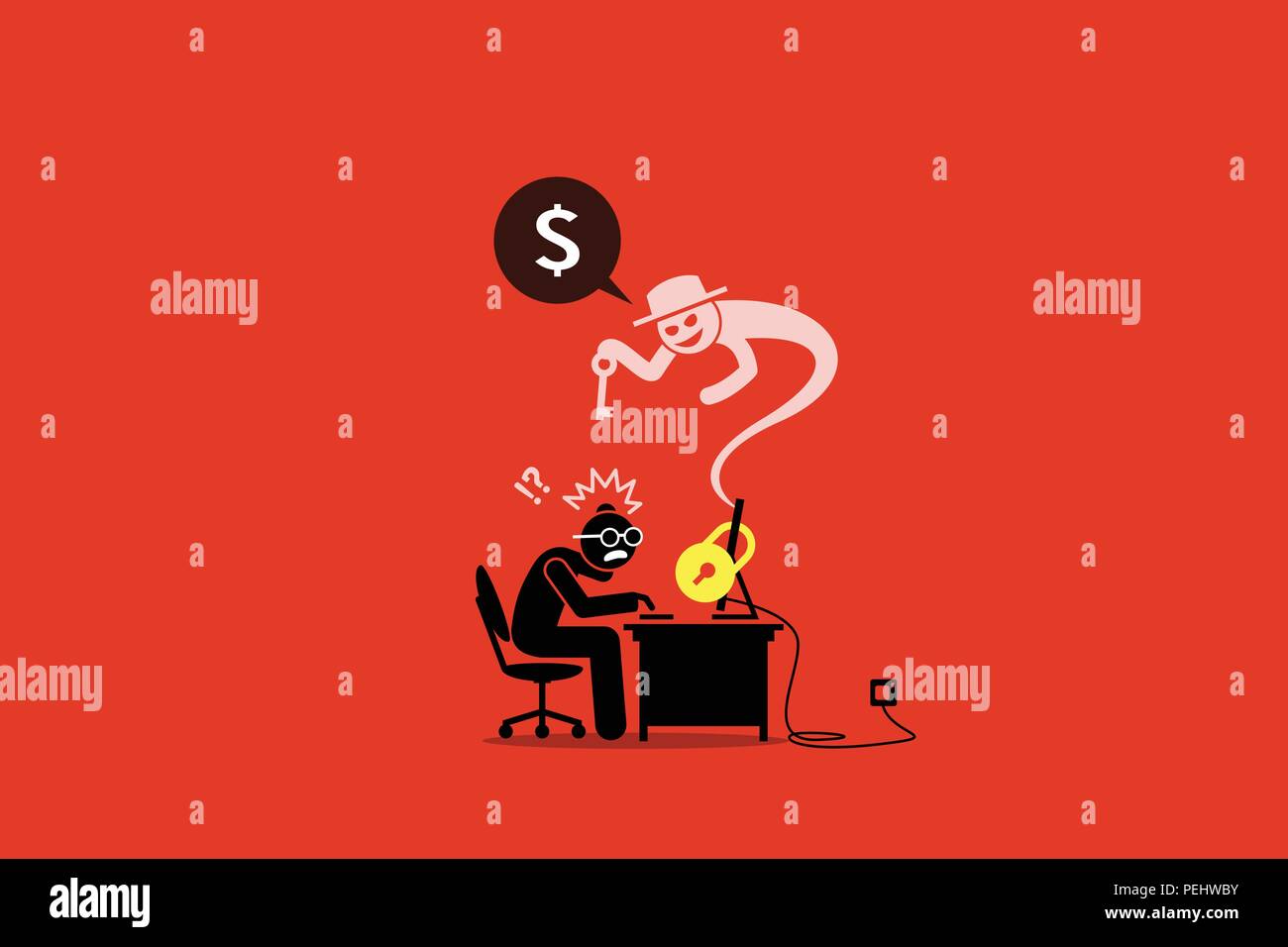 Artwork illustration depicts Internet ransomware, virus, security ...