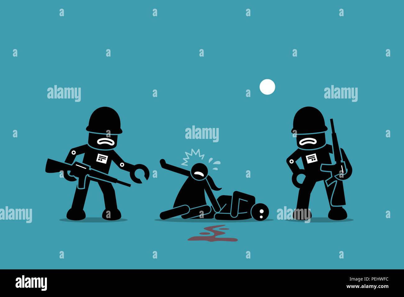 Robotic terminator kills human with violence attack. Artwork ...