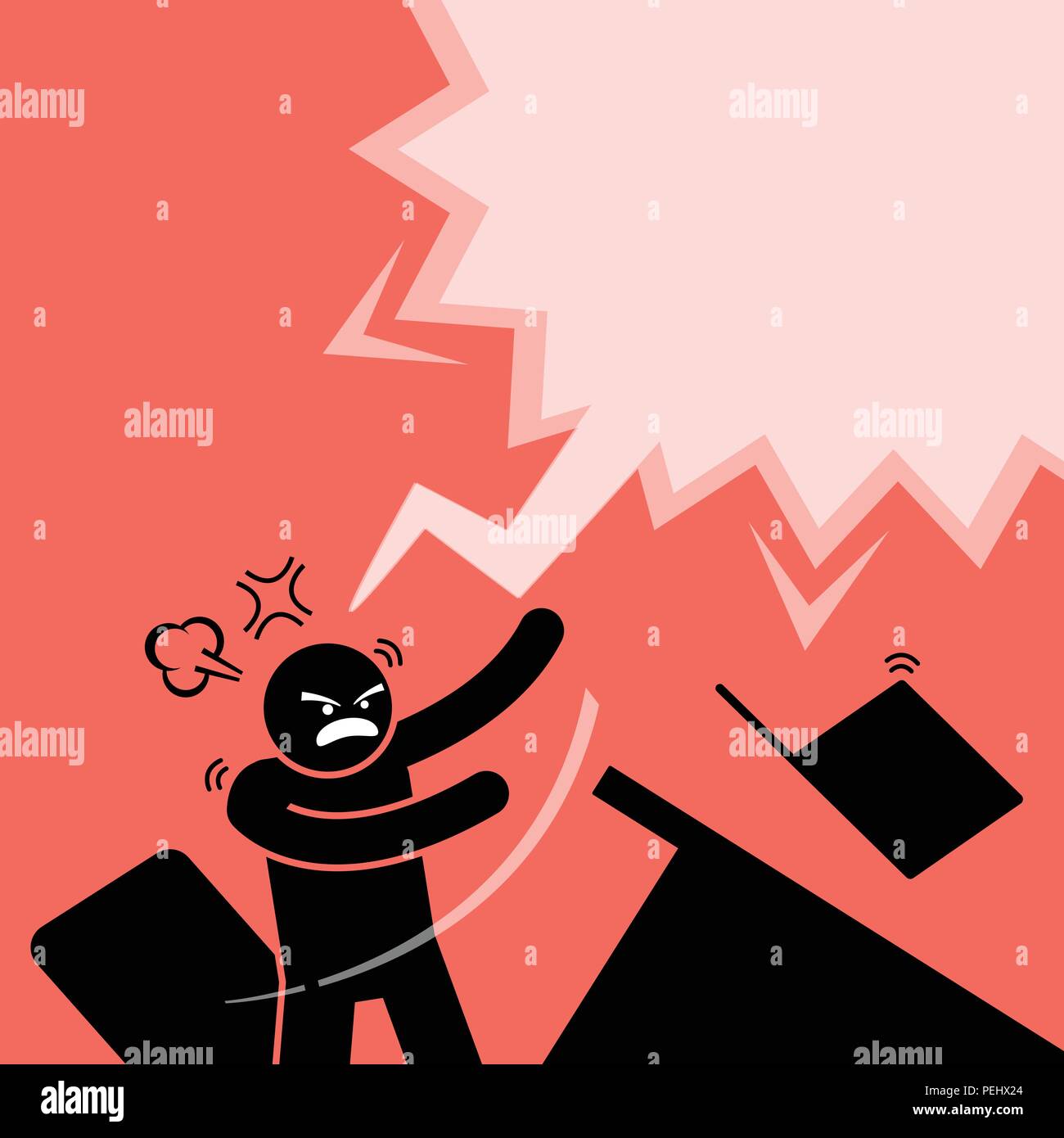 He is very angry and screaming at the computer because it fails to work ...