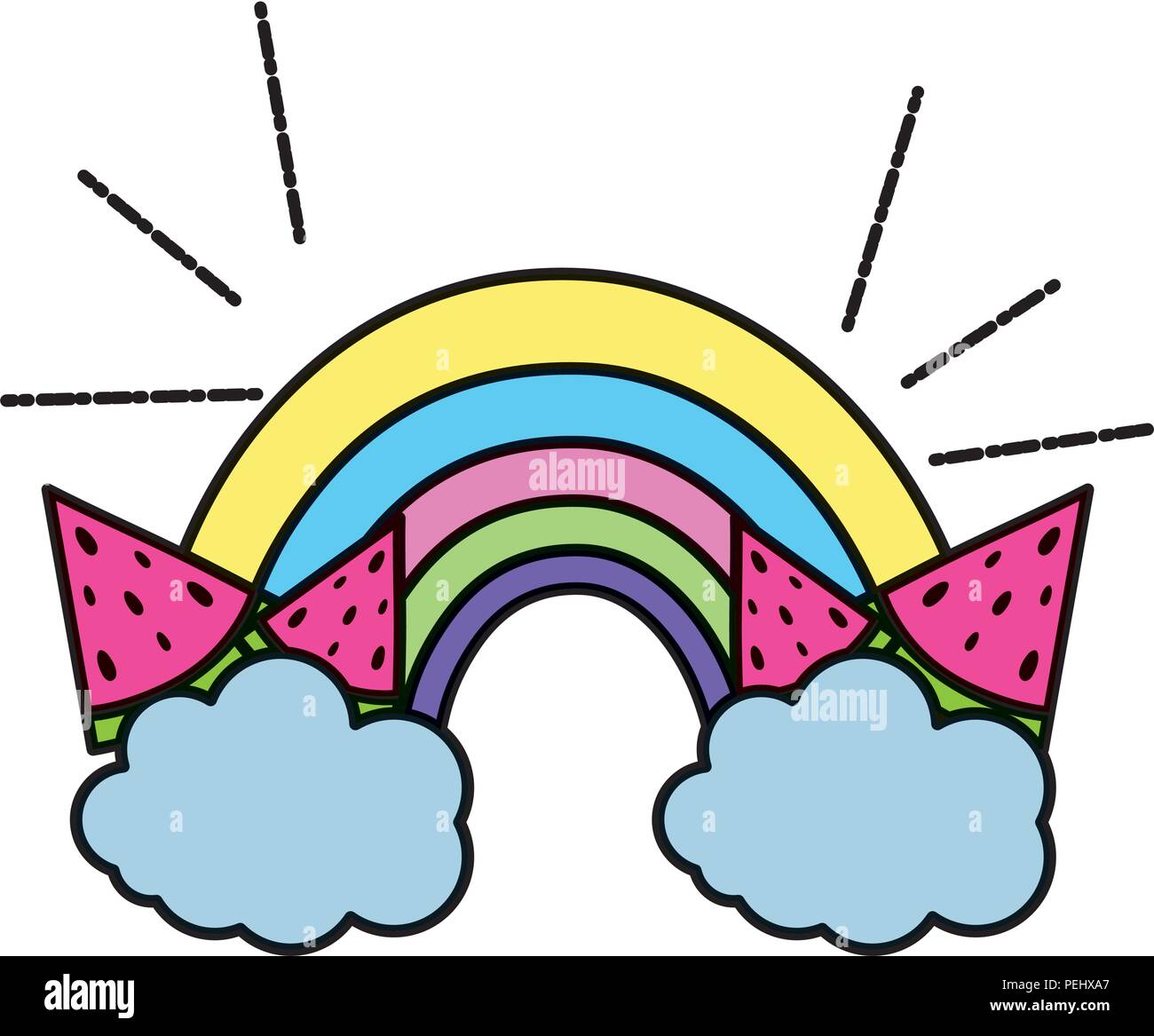 color rainbow and delicious watermelons fruit with clouds Stock Vector ...