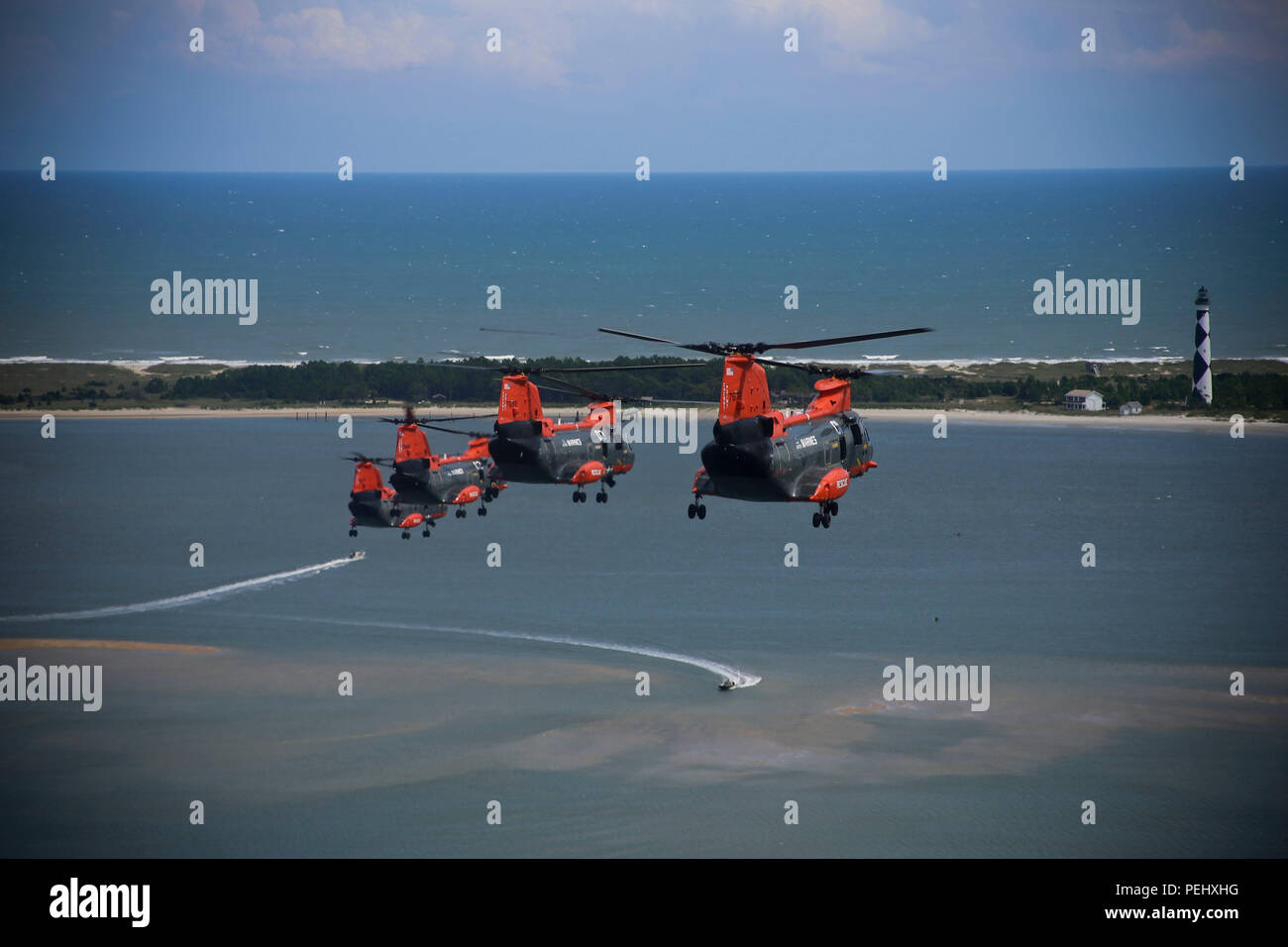U.S. Marines with Marine Transport Squadron 1 (VMR-1) fly the HH-46E ...