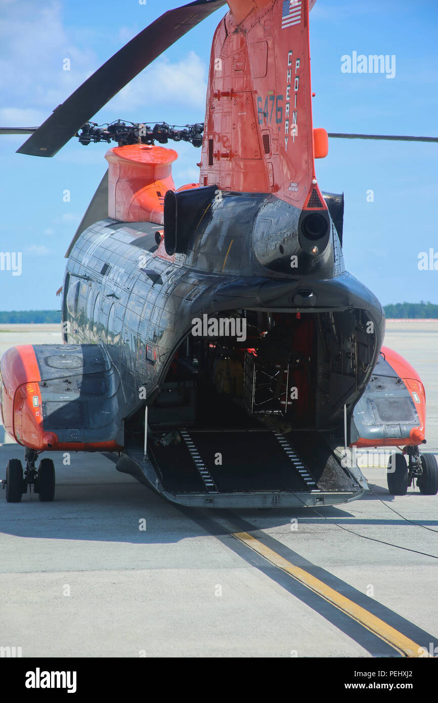 The HH-46E Sea Knight helicopter sits on the flight line Marine Corps ...