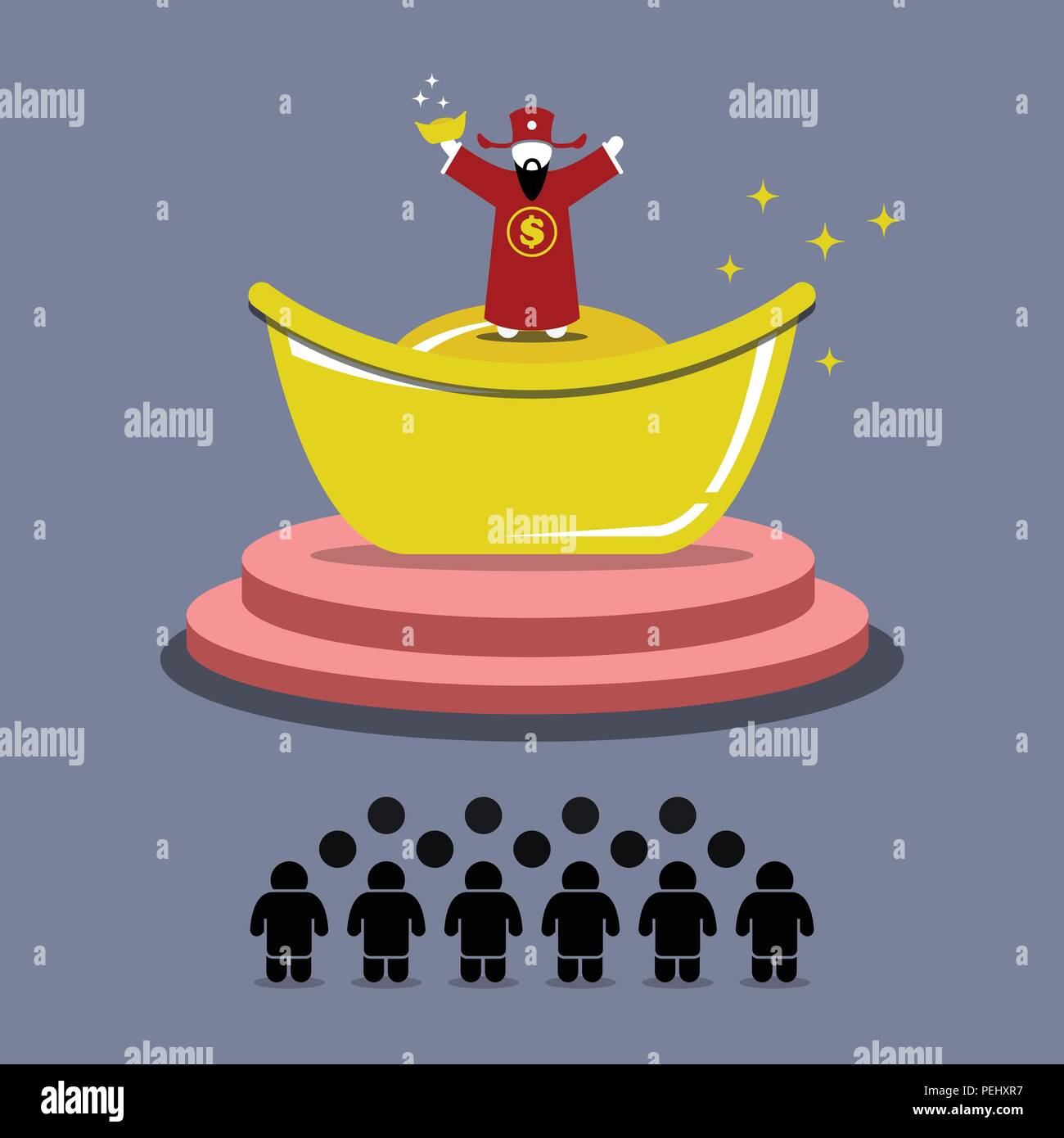 Vector artwork depicts men believing in God to give them fortune ...