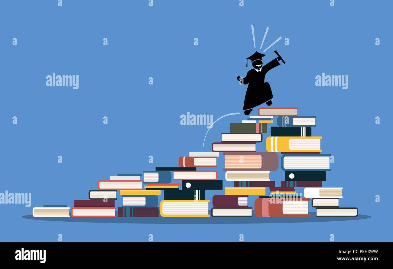 Vector artwork depicts the process and step by step of achieving wisdom ...