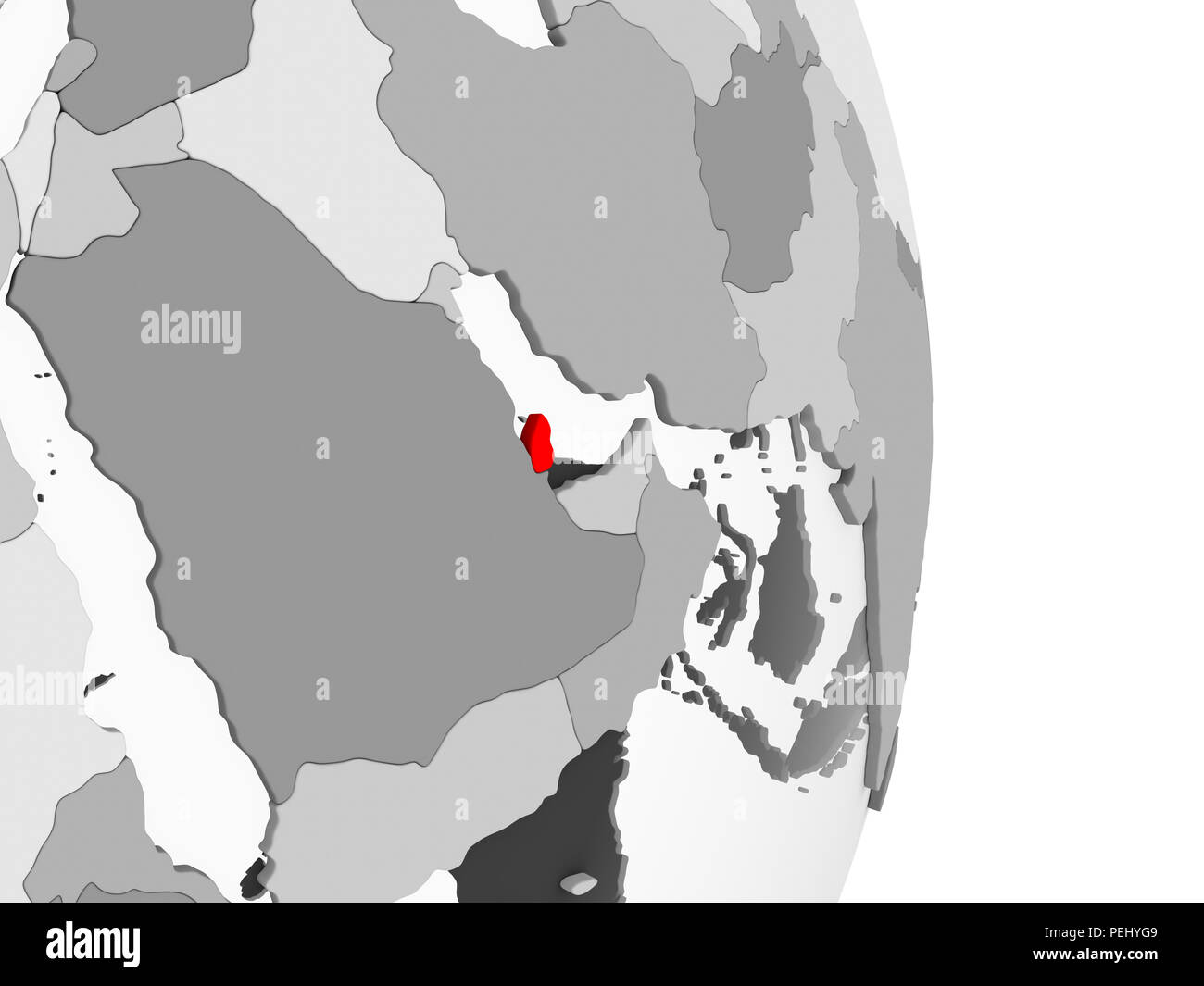 Qatar highlighted in red on grey political globe with transparent ...