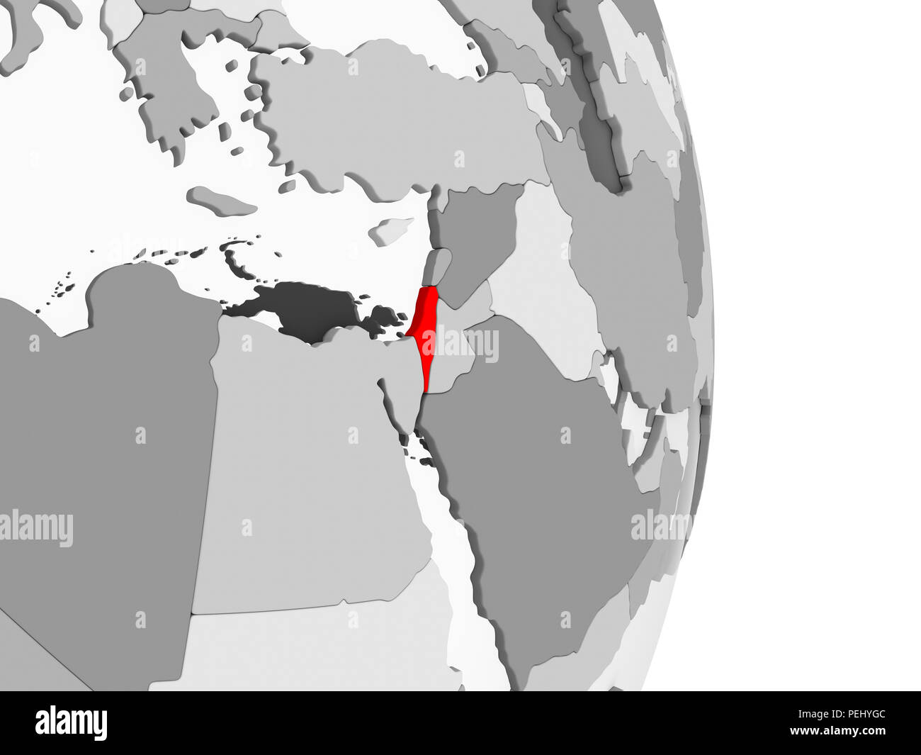 Israel highlighted in red on grey political globe with transparent ...