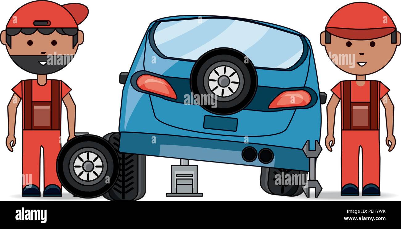 Cartoon Of Mechanic Fixing Car