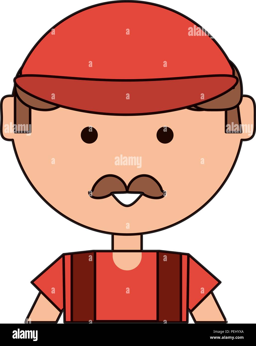 cartoon man with cap and mustache over white background, vector ...