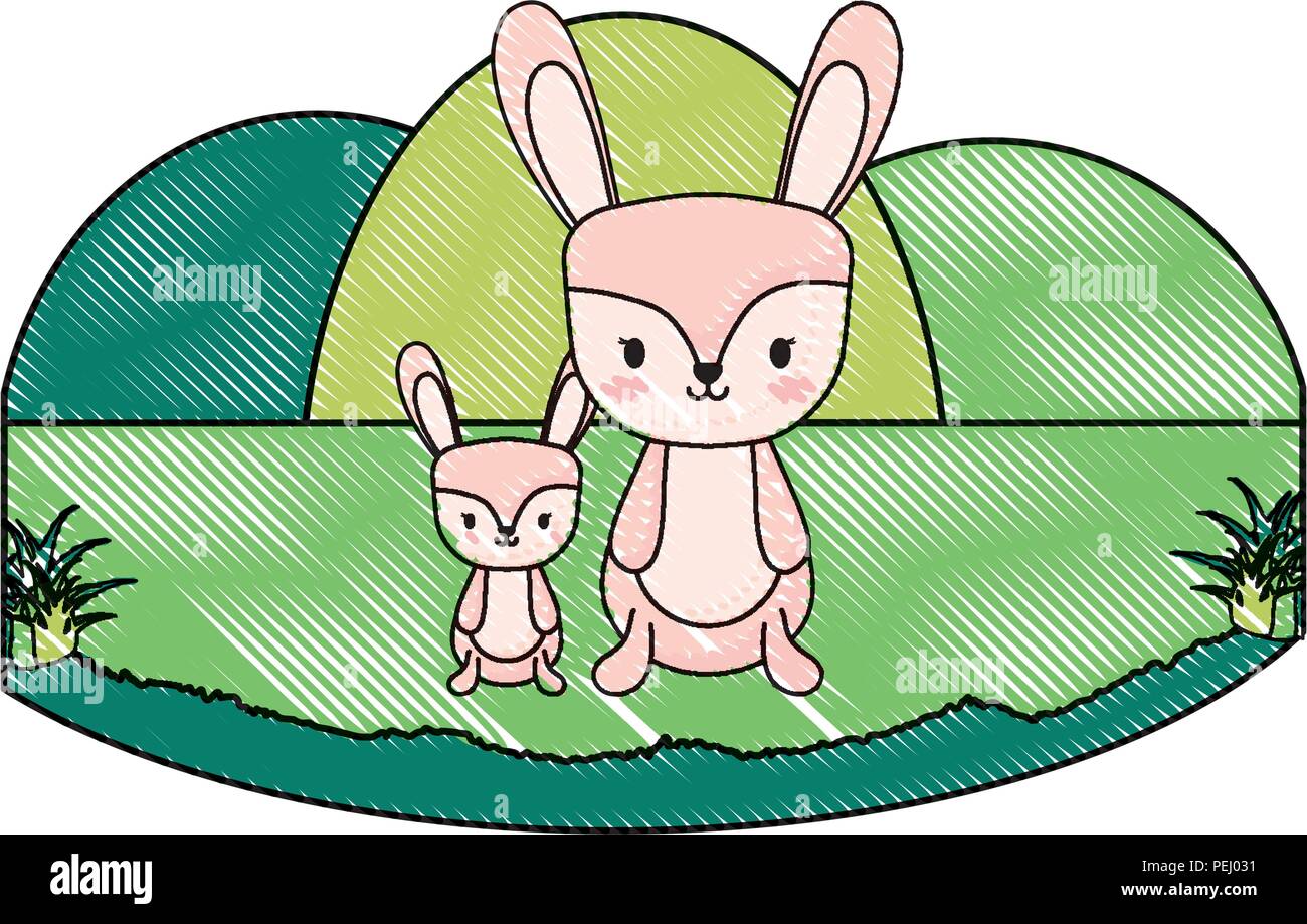 cute rabbits in the grass over white background, vector illustration ...