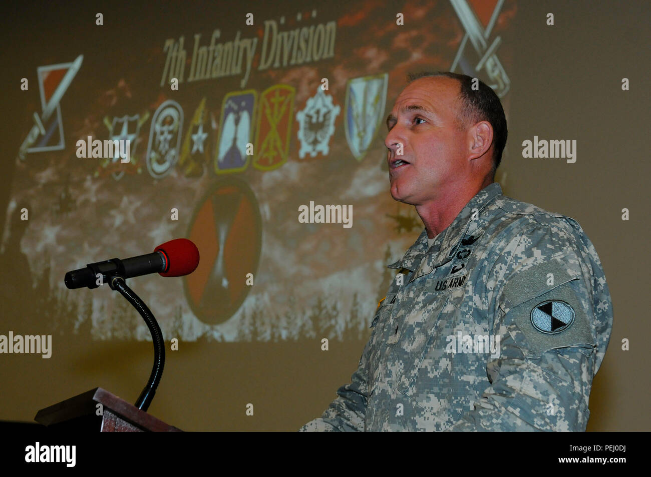 Brig. Gen. Robert Ulses, 7th Infantry Division, addresses the 7th Inf ...