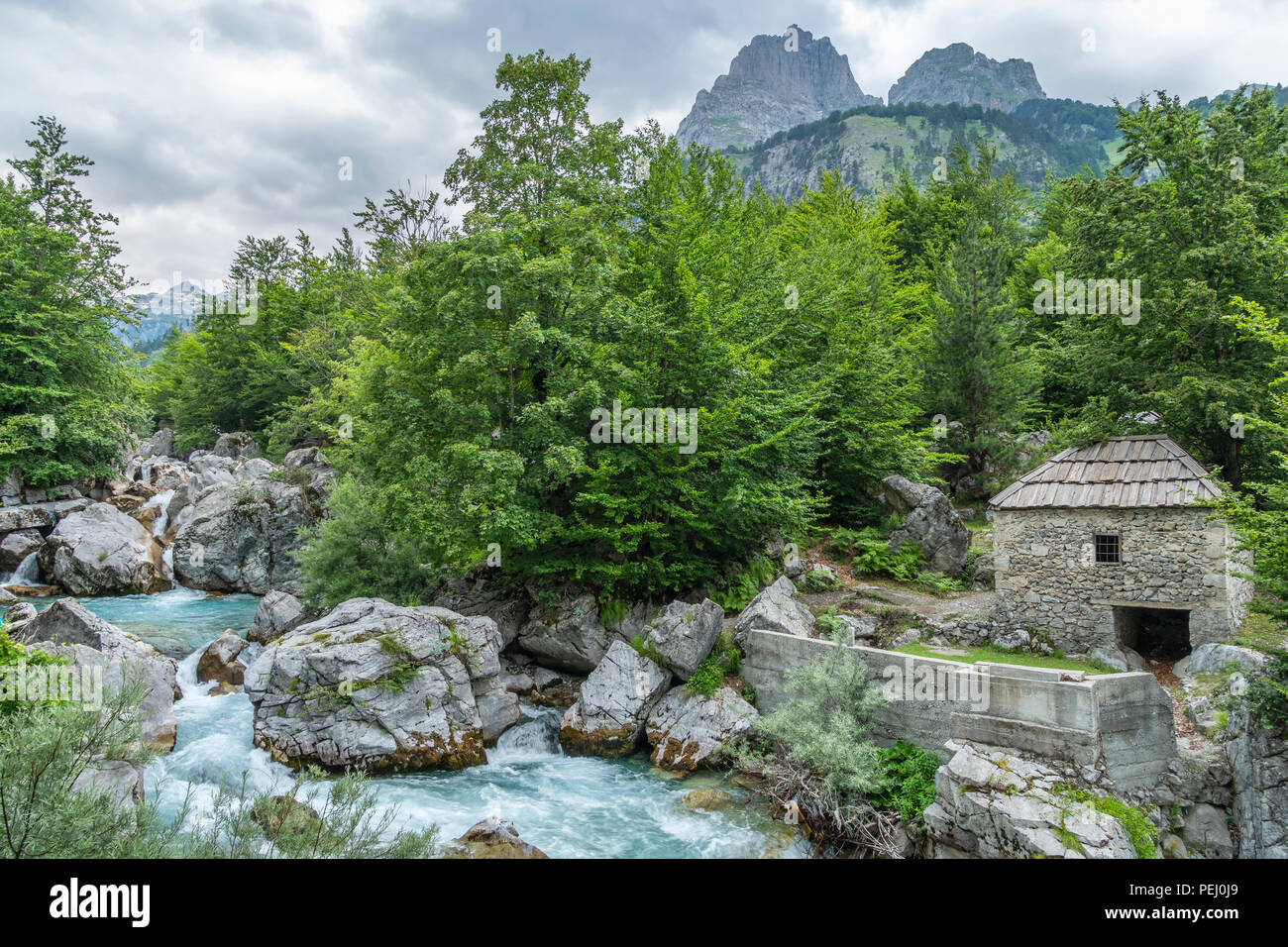 A water mill in The Valbona River Valley, part of the Valbona National ...