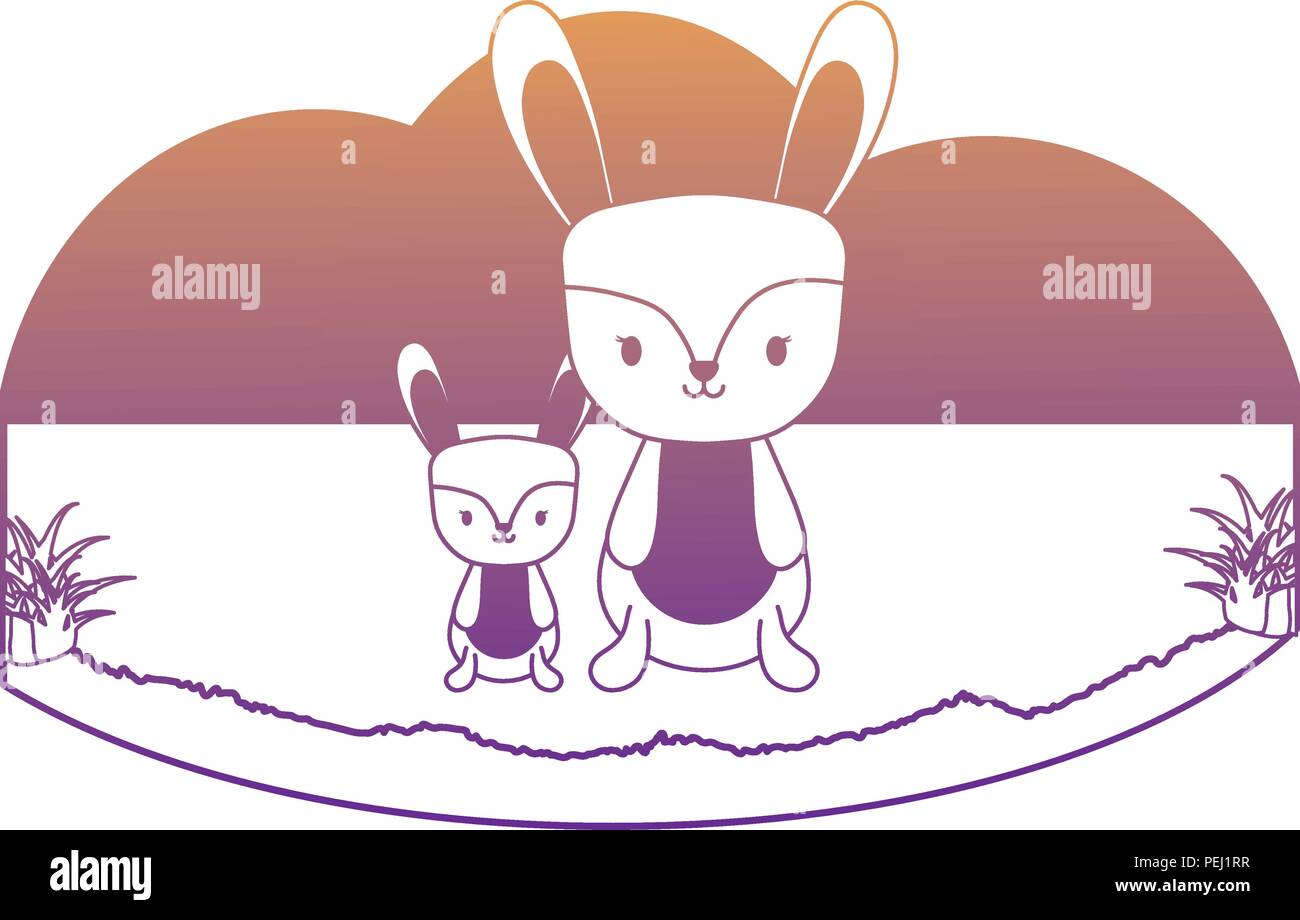 cute rabbits in the grass over white background, vector illustration ...