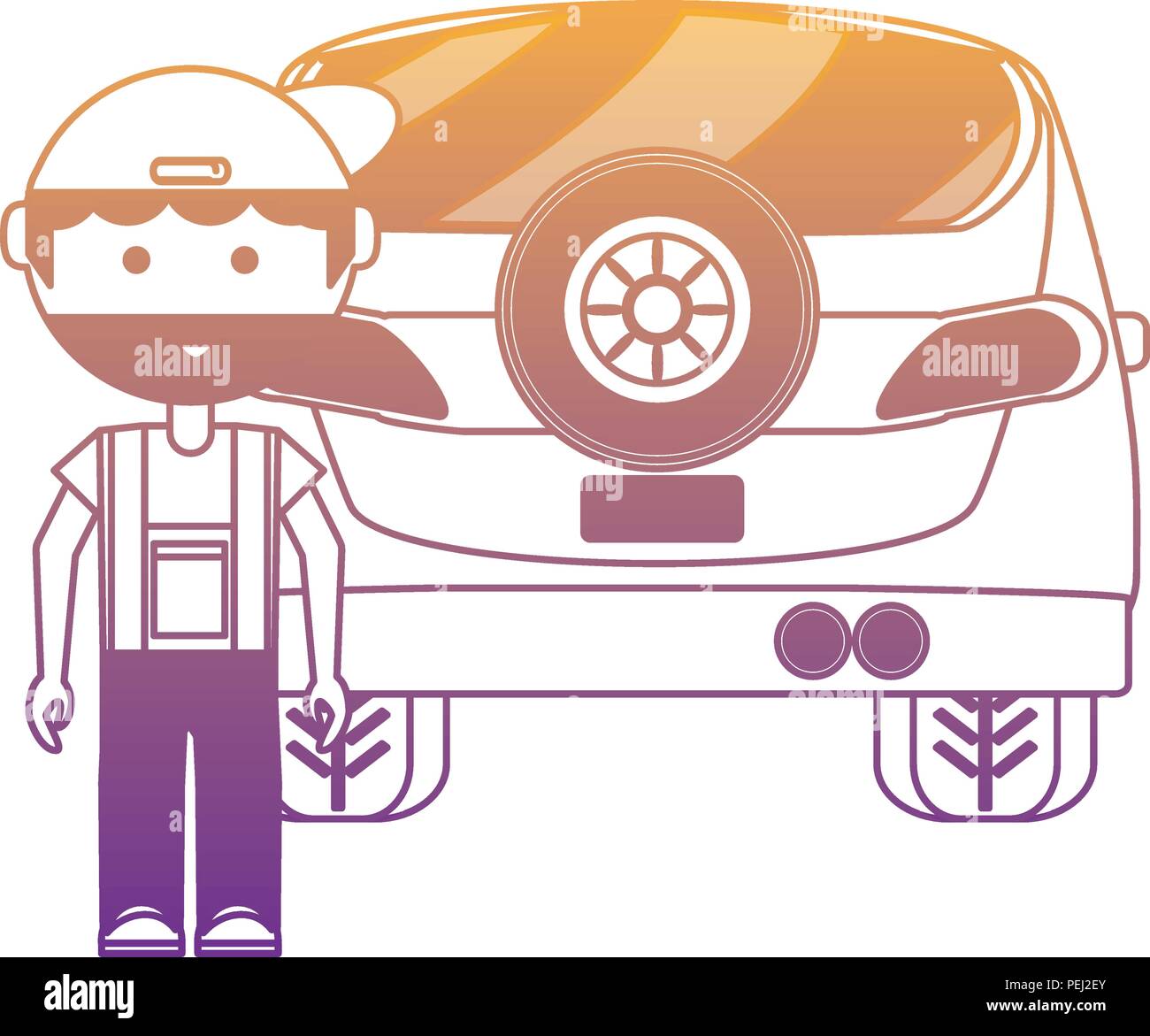 cartoon mechanic and car over white background, vector illustration ...