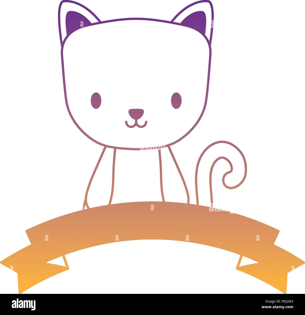 decorative ribbon and cute cat icon over white background, vector ...