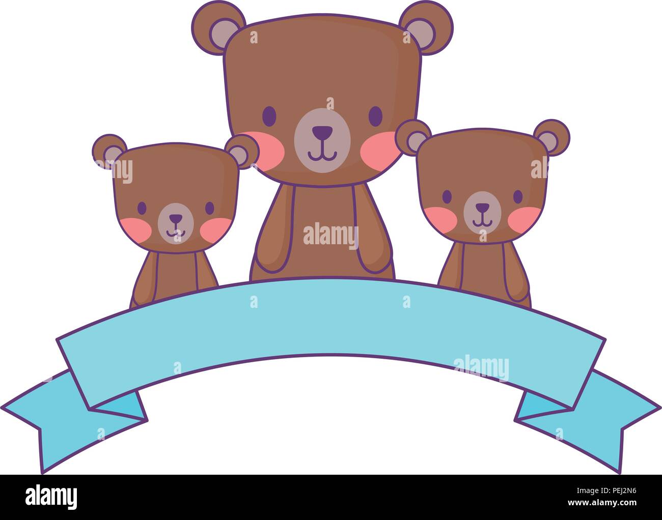 cute bears and decorative ribbon over white background, vector ...