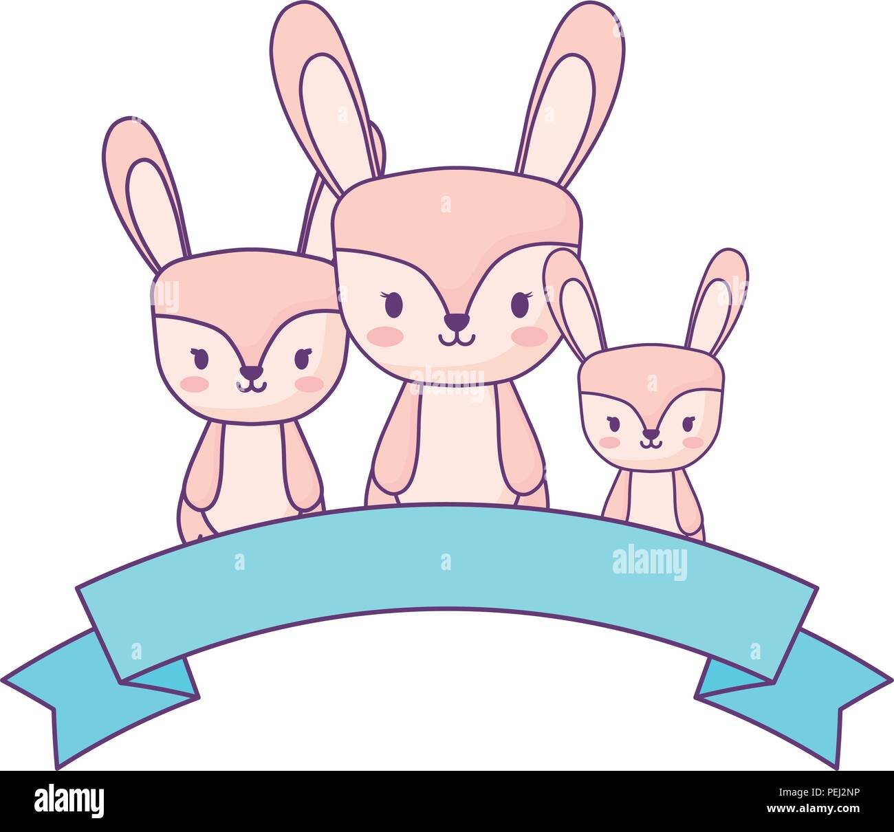 decorative ribbon and cute rabbits over white background, vector ...
