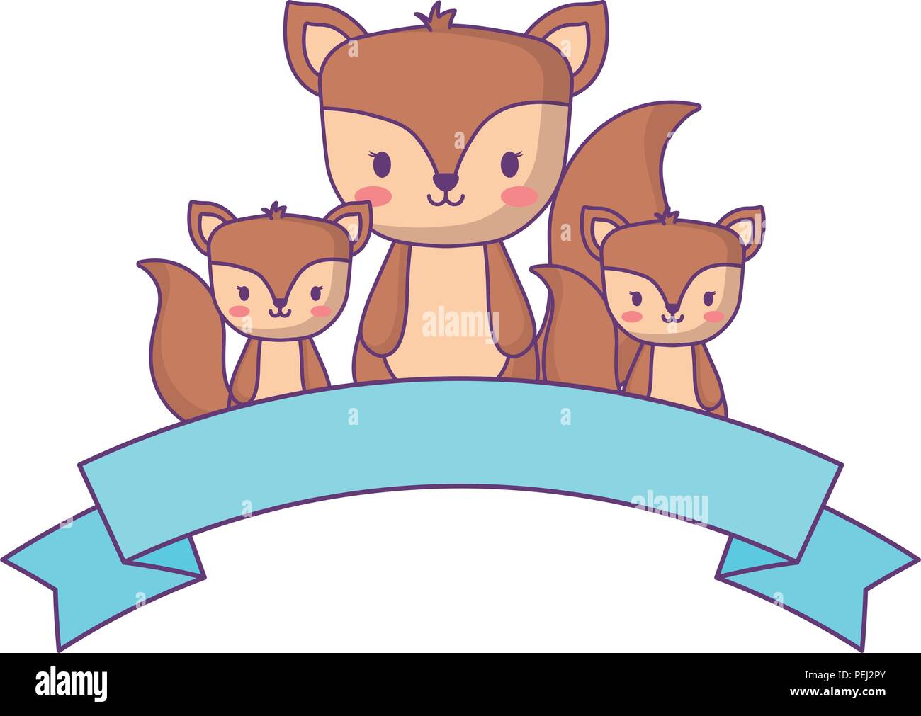 decorative ribbon and cute squirrels over white background, vector ...