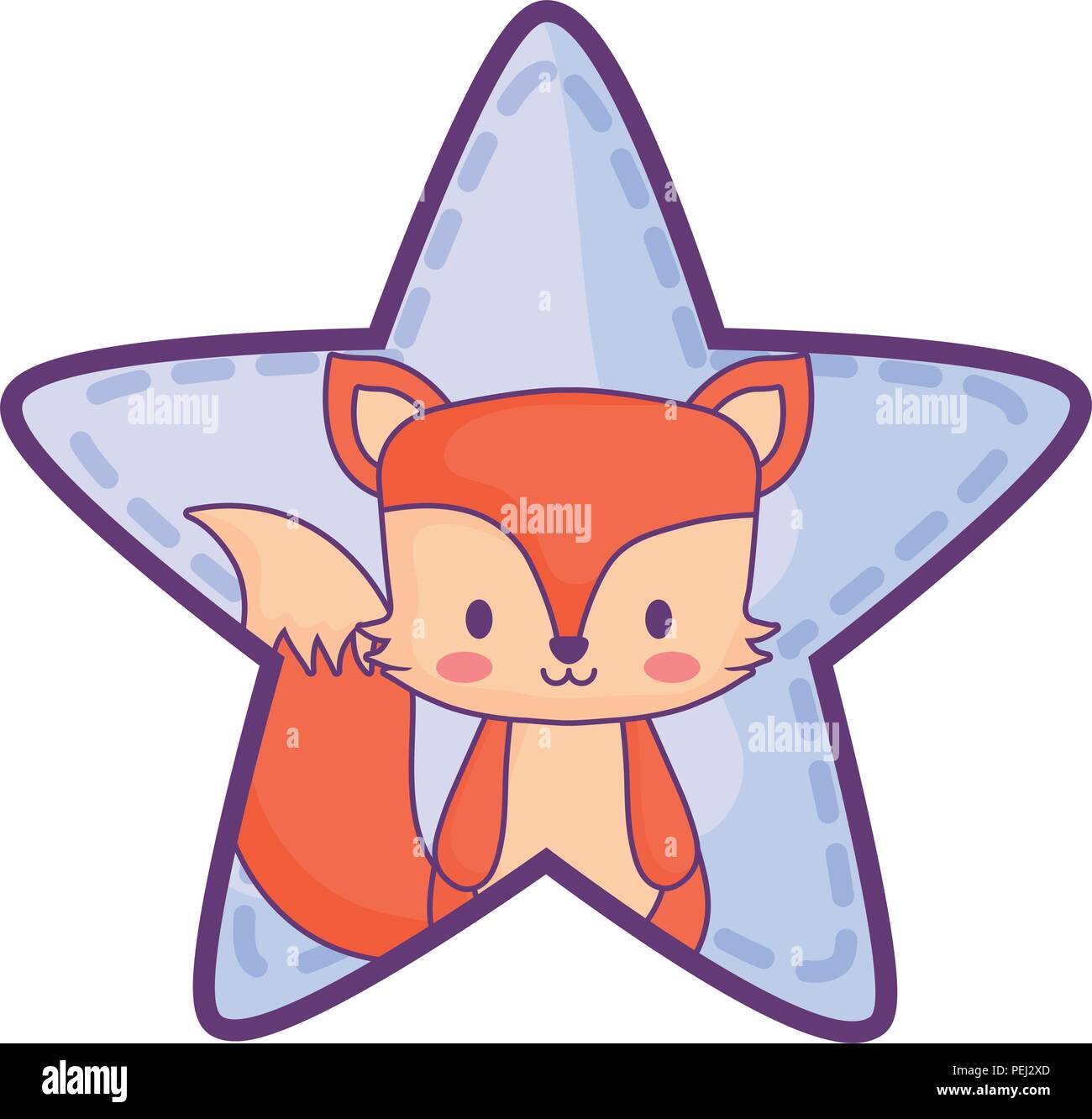 star with cute fox icon over white background, vector illustration ...