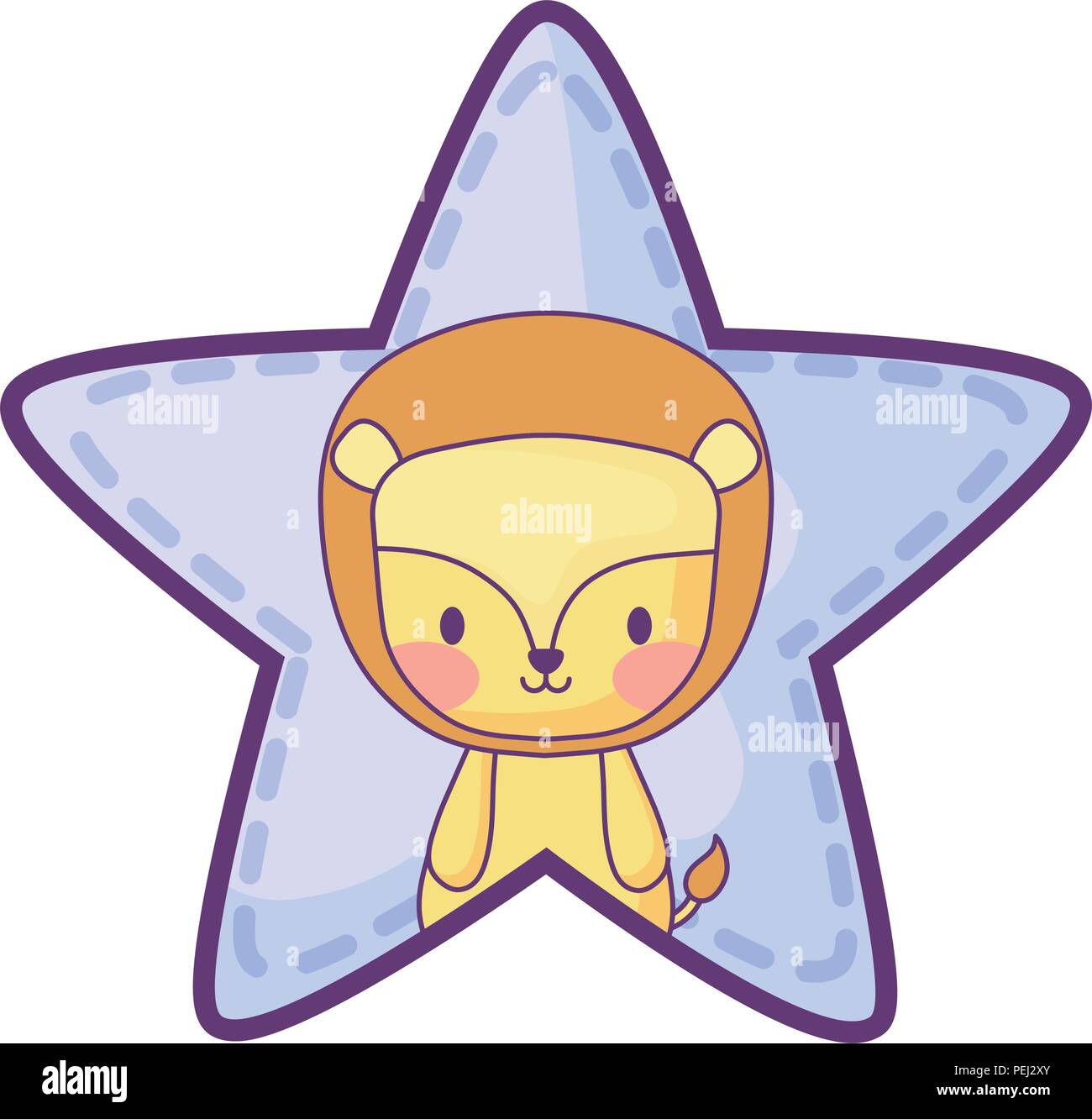cute lion in star shape over white background, vector illustration ...