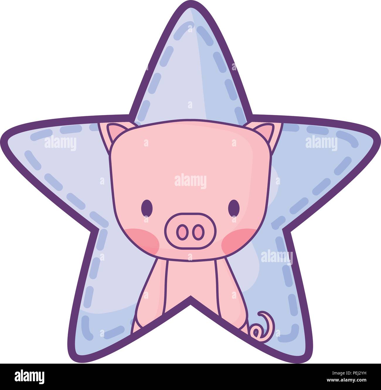 star with cute pig icon over white background, vector illustration ...
