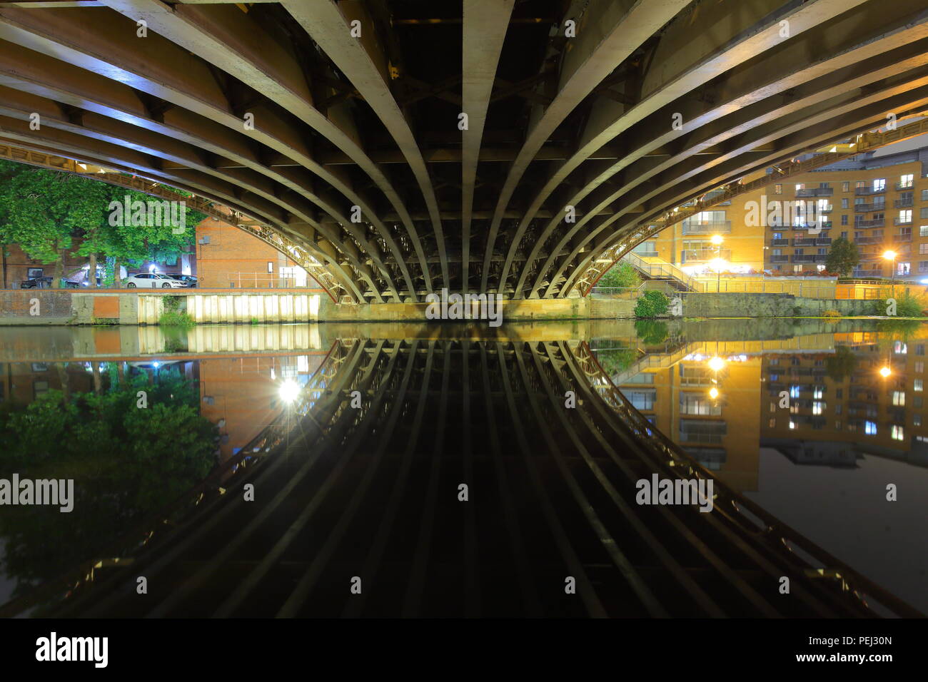 Underneath Crown Point Bridge in Leeds which spans the River Aire and ...