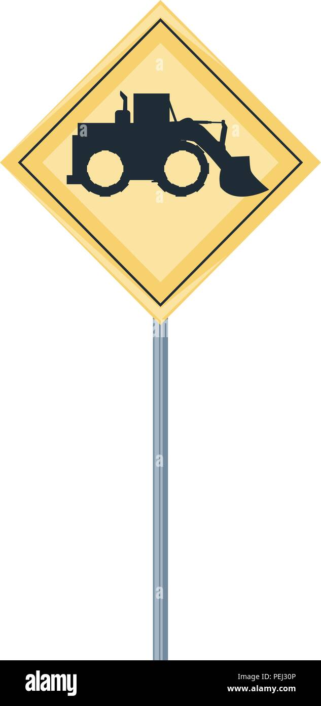 warning sign with construction truck icon over white background, vector ...