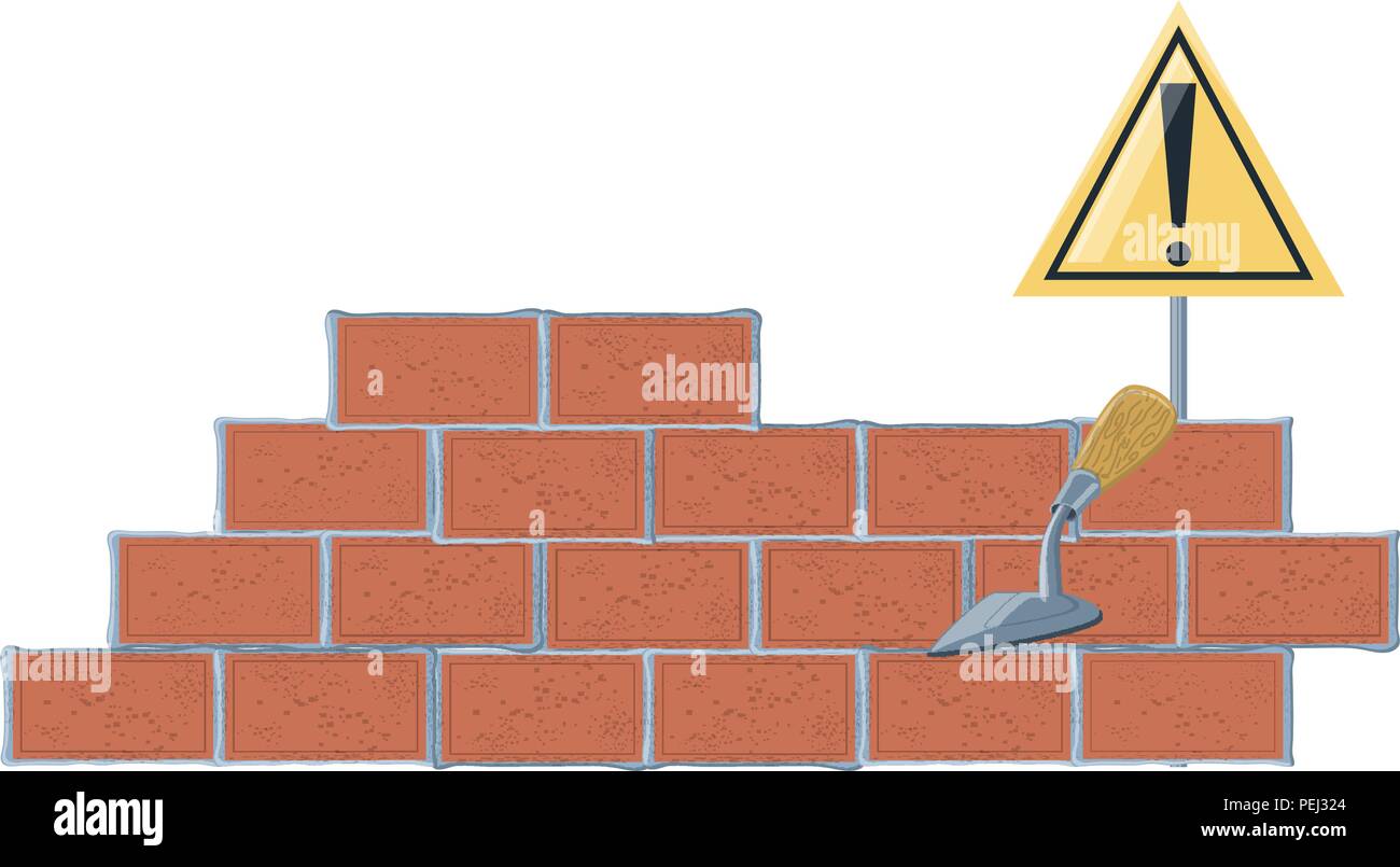 bricks wall and warning sign over white background, vector illustration ...