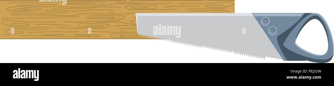 saw tool and wood board over white background, vector illustration ...