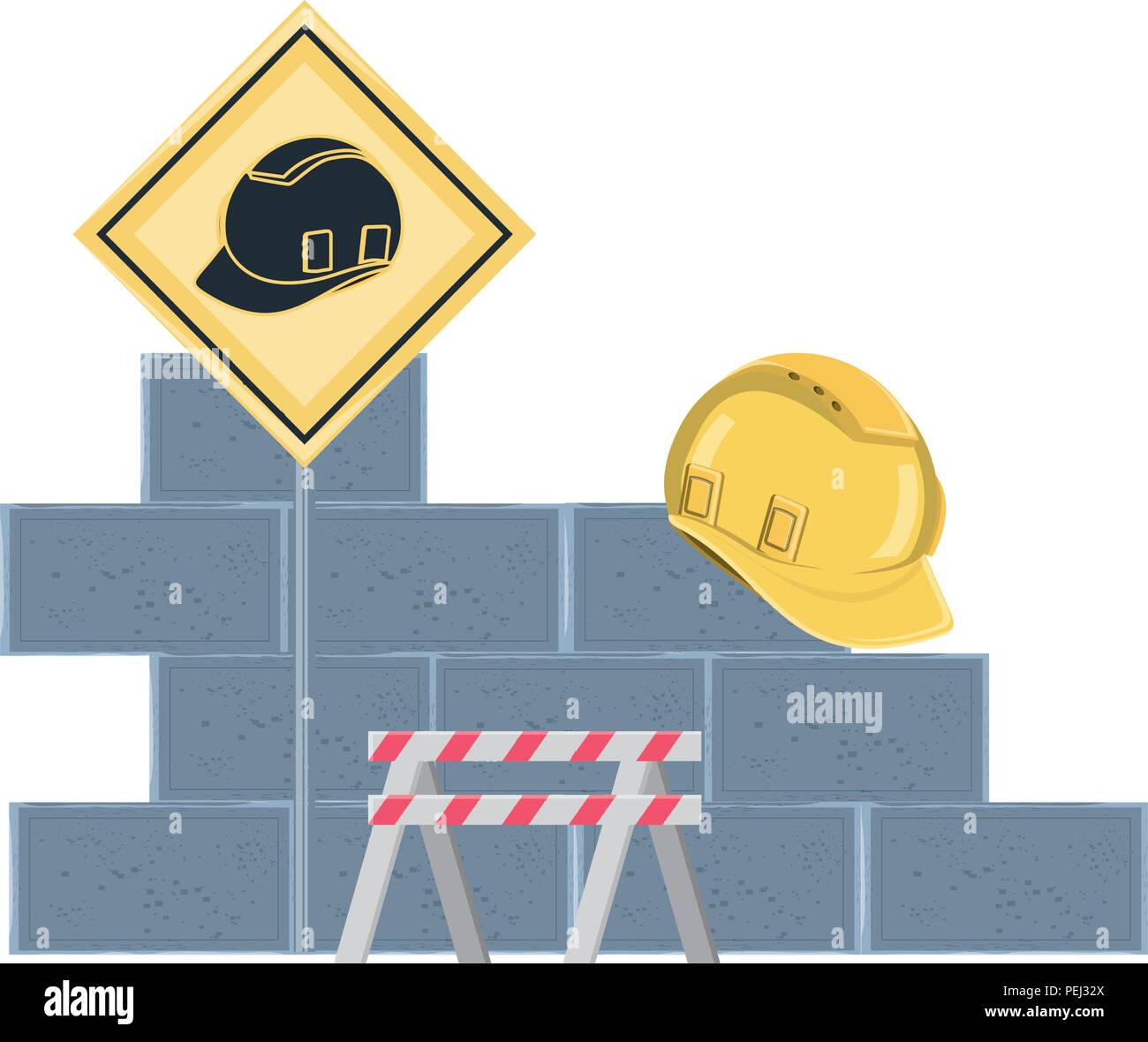 bricks wall with safety helmet over white background, vector ...