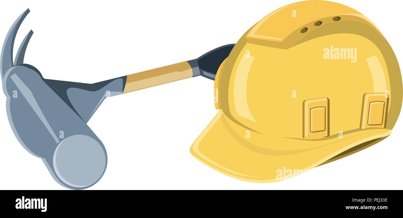 construction safety helmet and hammer over white background, vector ...