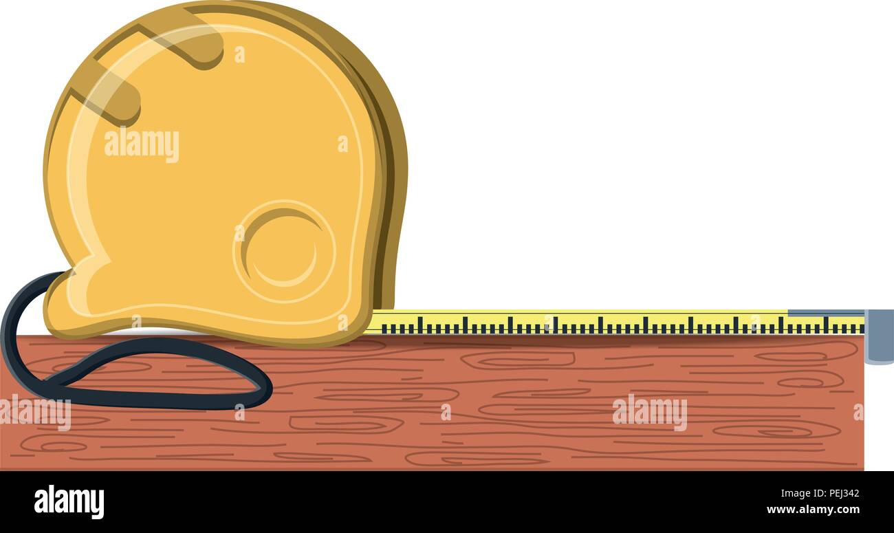 measuring tape and wood board over white background, vector ...
