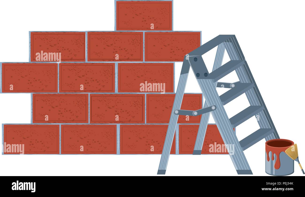 brick wall and ladder over white background, vector illustration Stock ...