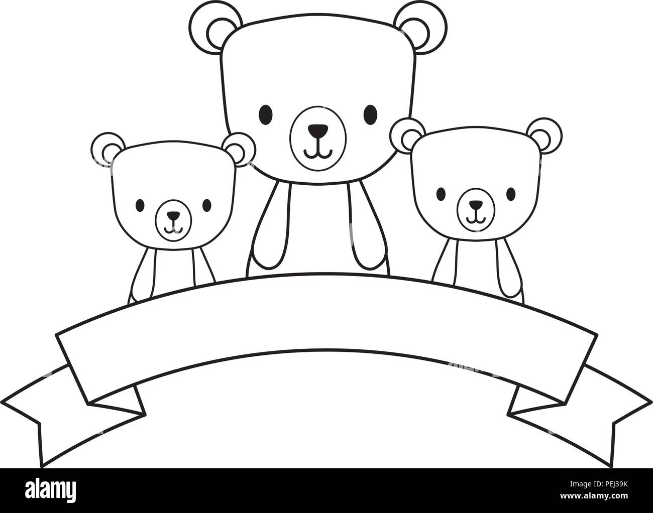 cute bears and decorative ribbon over white background, vector ...