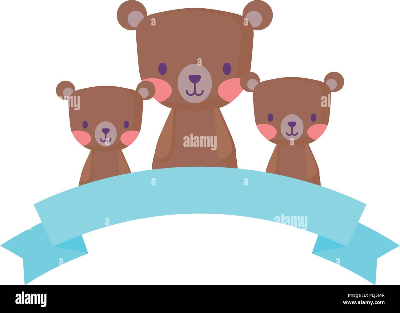 cute bears and decorative ribbon over white background, vector ...