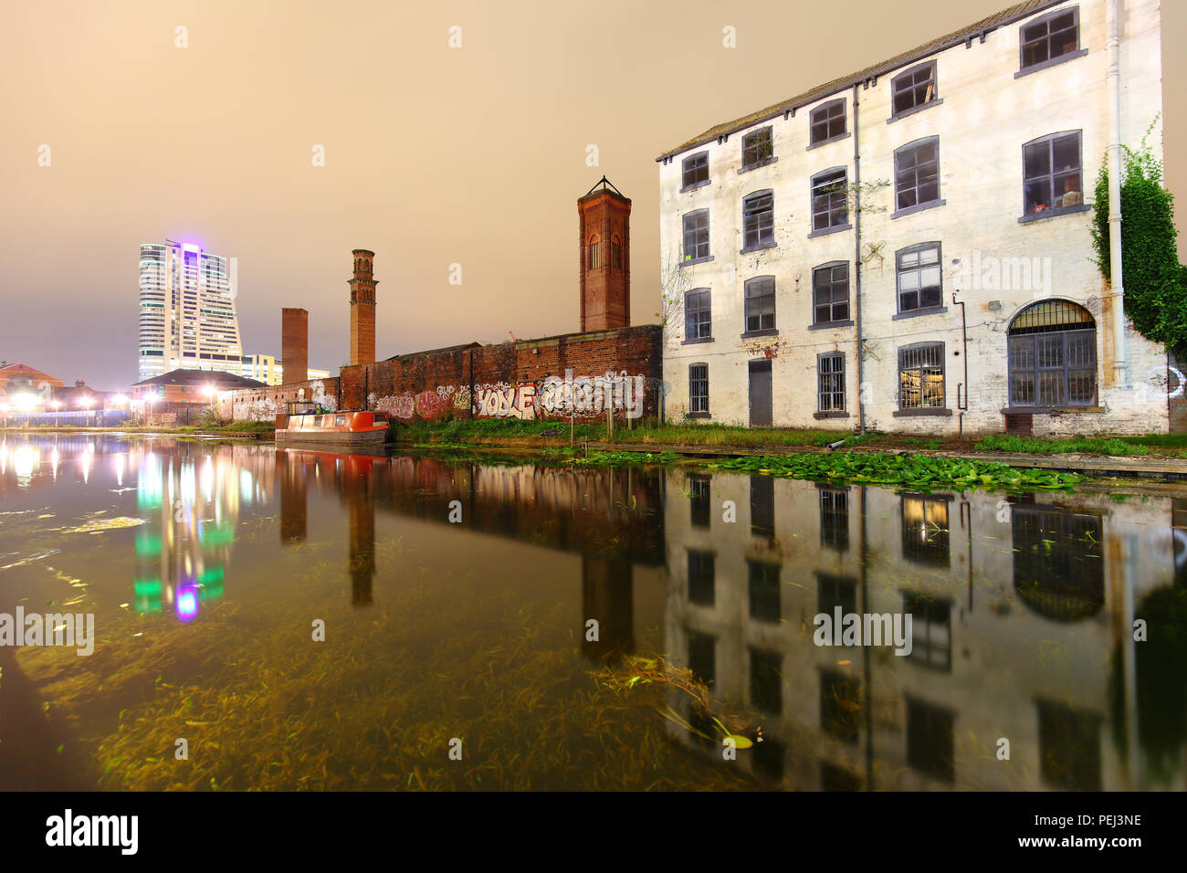 Tower reflections over the Canal in Leeds.with Bridgewater Place ...