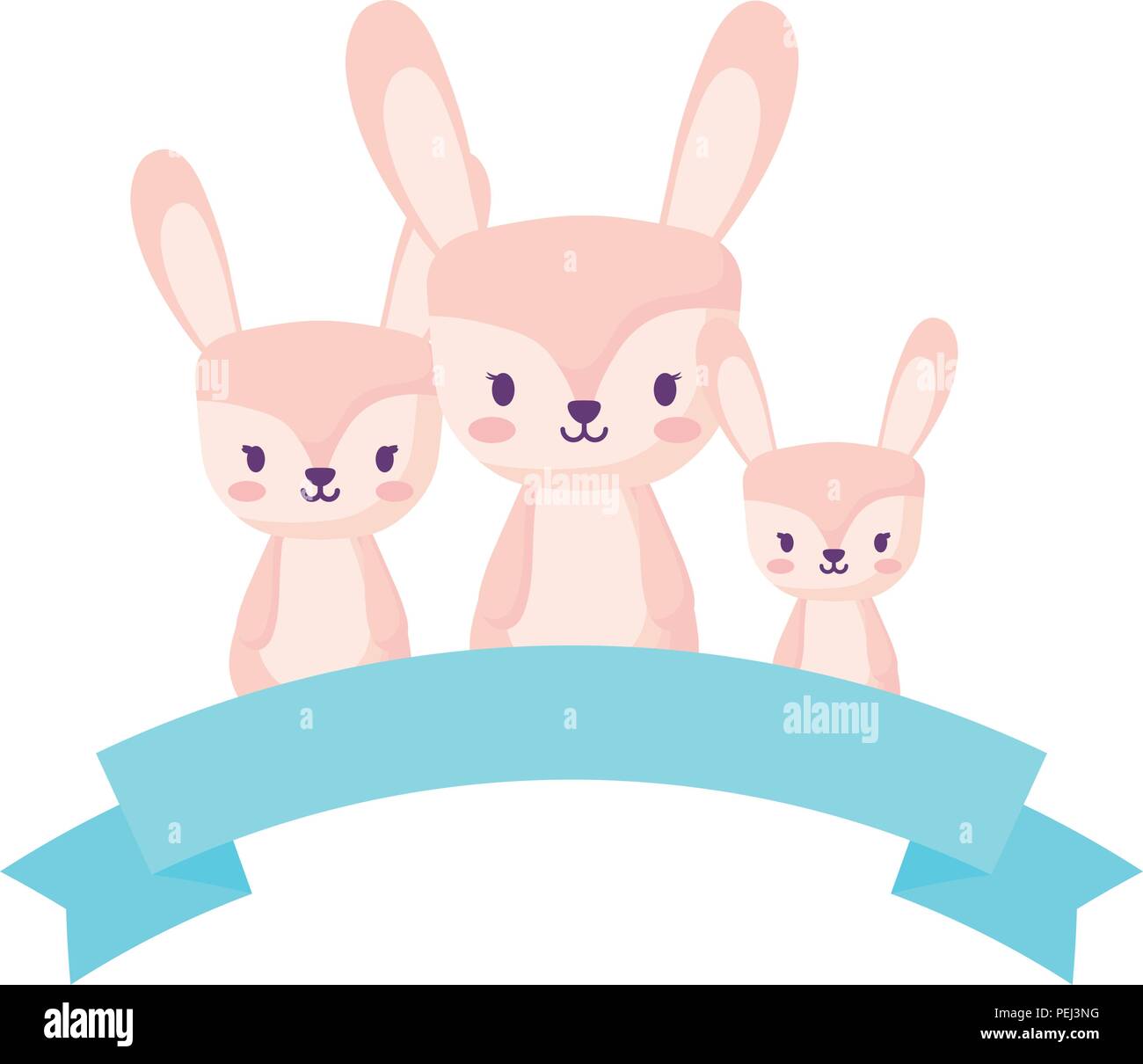 decorative ribbon and cute rabbits over white background, vector ...