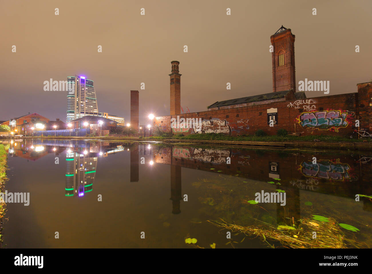 Tower reflections over the Canal in Leeds.with Bridgewater Place ...