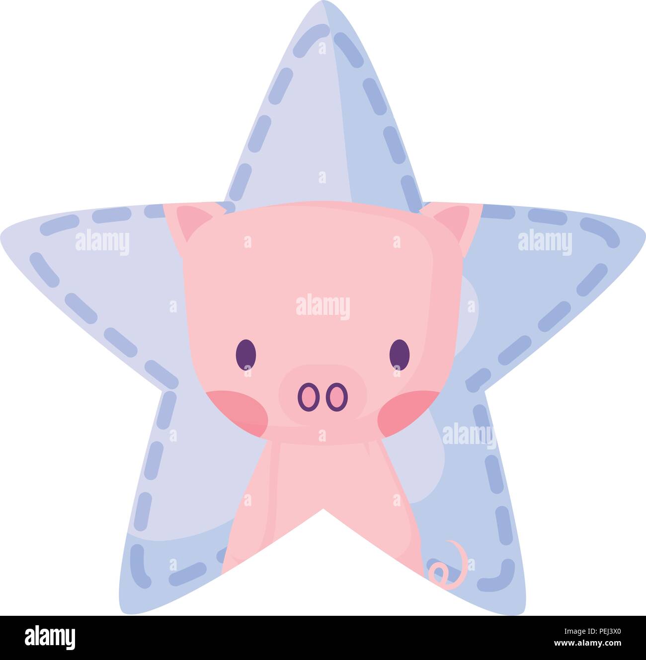 star with cute pig icon over white background, vector illustration ...